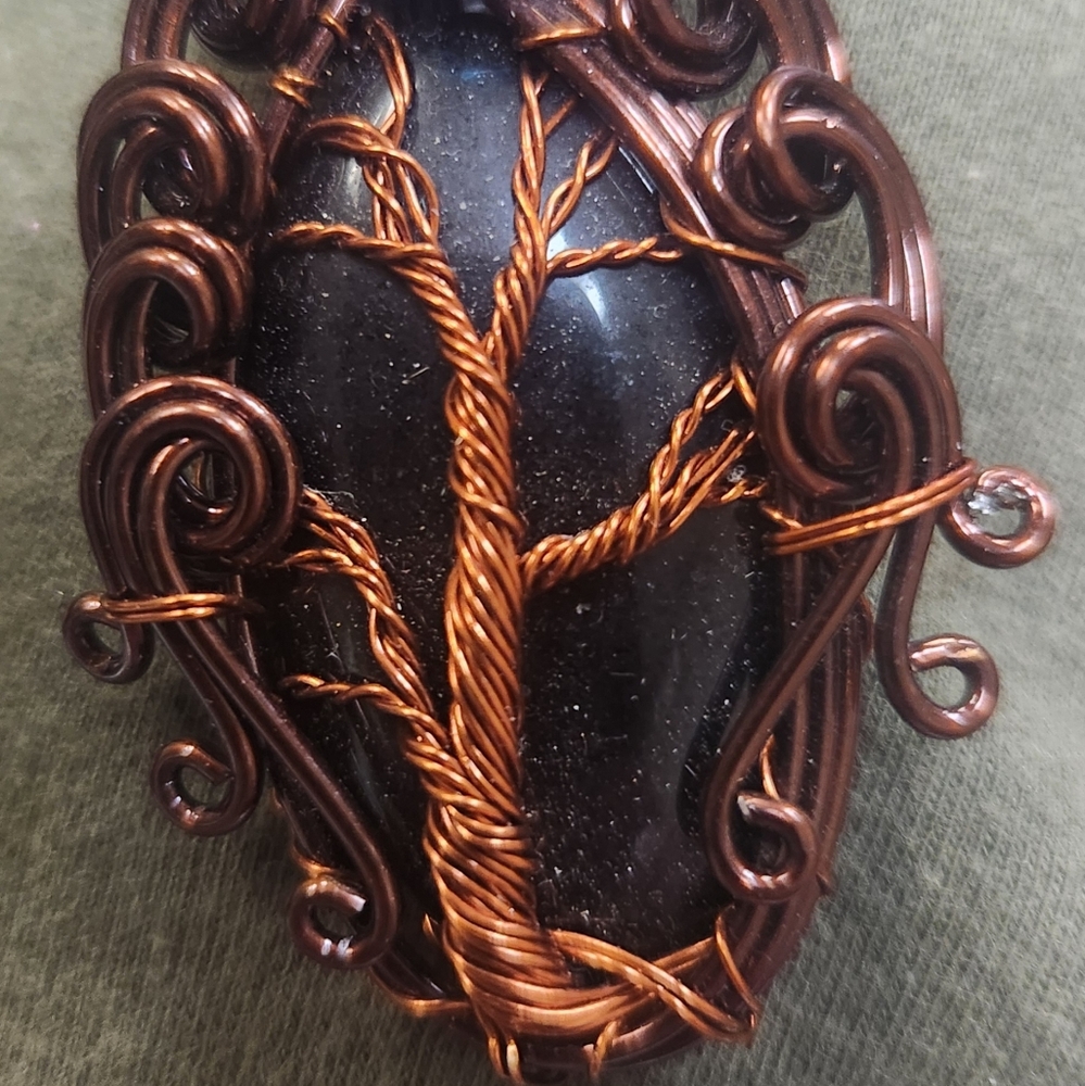 Tree Of Life Wire Wrapped Obsidian Pendant - Gem
